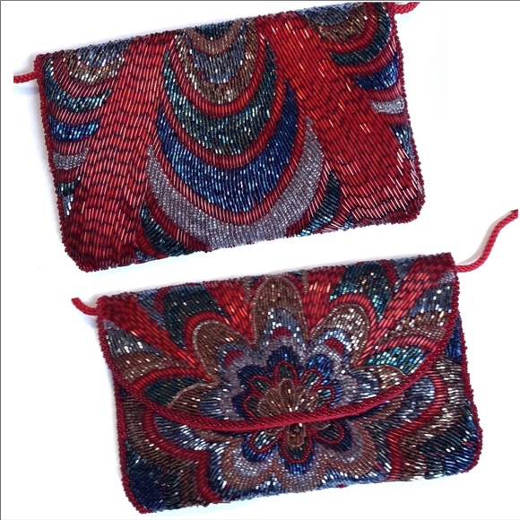 Bags | Beaded Red Blue Gold Evening Bag Clutch Purse | Poshmark